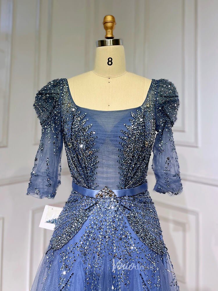 Beaded Tea Length Prom Dresses Elbow Sleeve Evening Dress 20040 ...