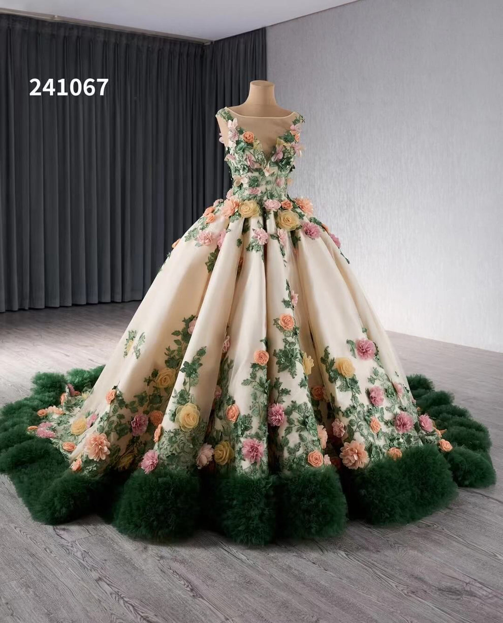 Colorful Meadow Wedding Dress | Green Gala Gown with Corset Back 24106 ...