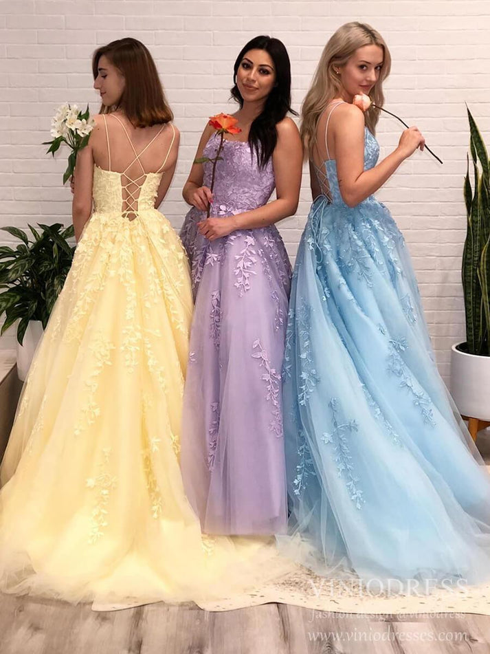 Spaghetti Strap Long Prom Dresses Lace-Up Back FD1265B – Viniodress