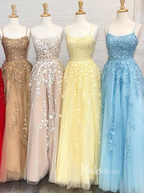 Spaghetti Strap Long Prom Dresses Lace-Up Back FD1265B – Viniodress