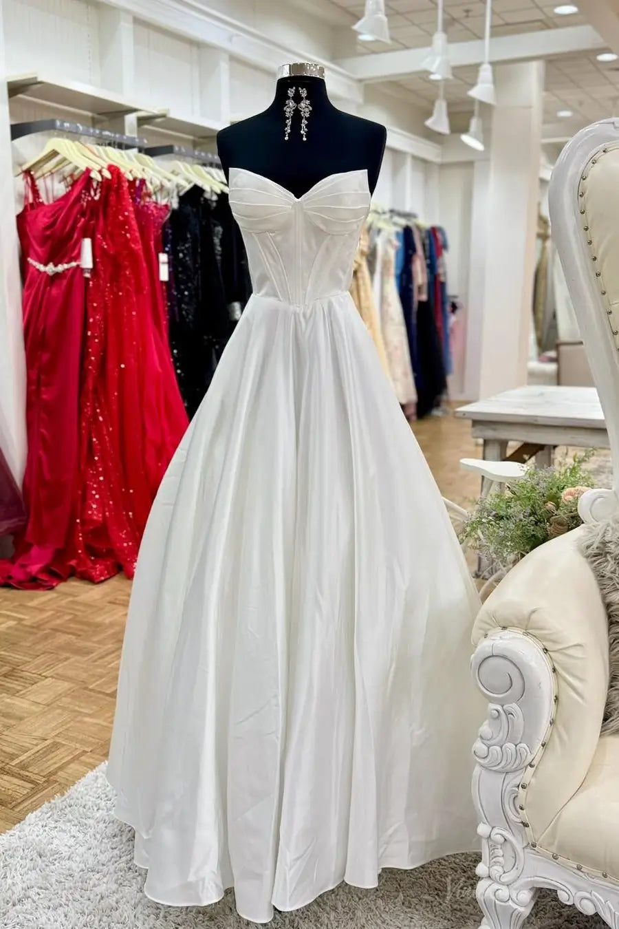 Ivory Satin Ball Gown Prom Dress with Basque Waist – AS082 – Viniodress