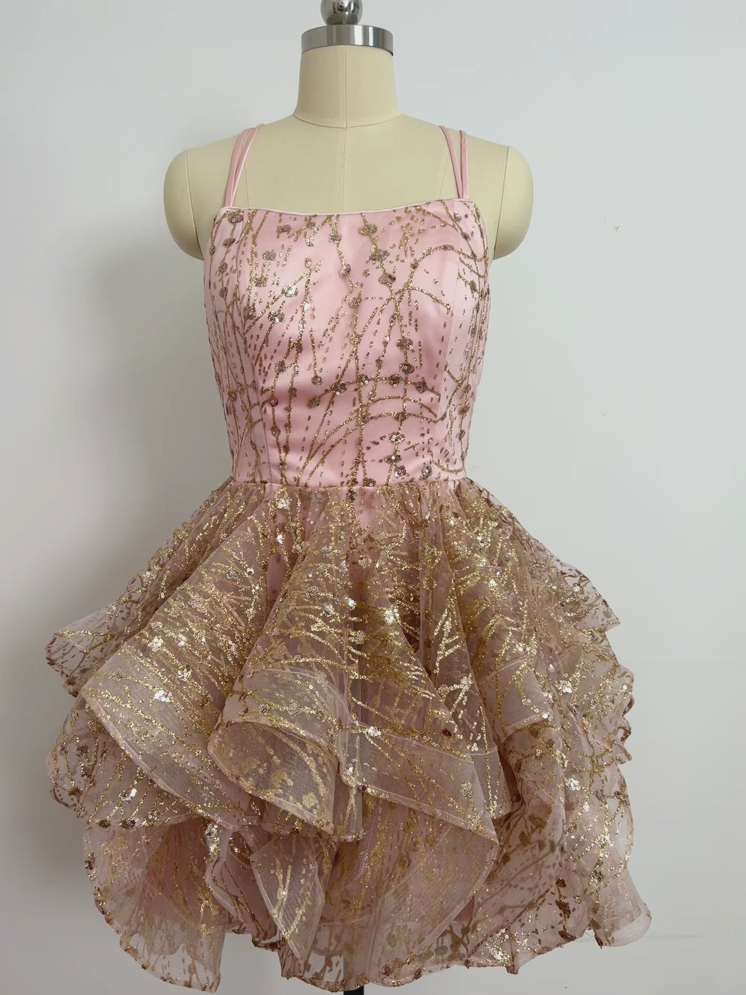 Scoop Neckline Sparkly Ruffle Homecoming Dresses Layered Hoco Dress SD ...